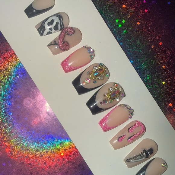 Makeup | Stylish Scream Nail Art Set With Pink And Black Accents | Poshmark